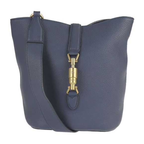 Gucci | Bags | Guccihardwarejackie Leather Navy Gold Pouch Bucket ...